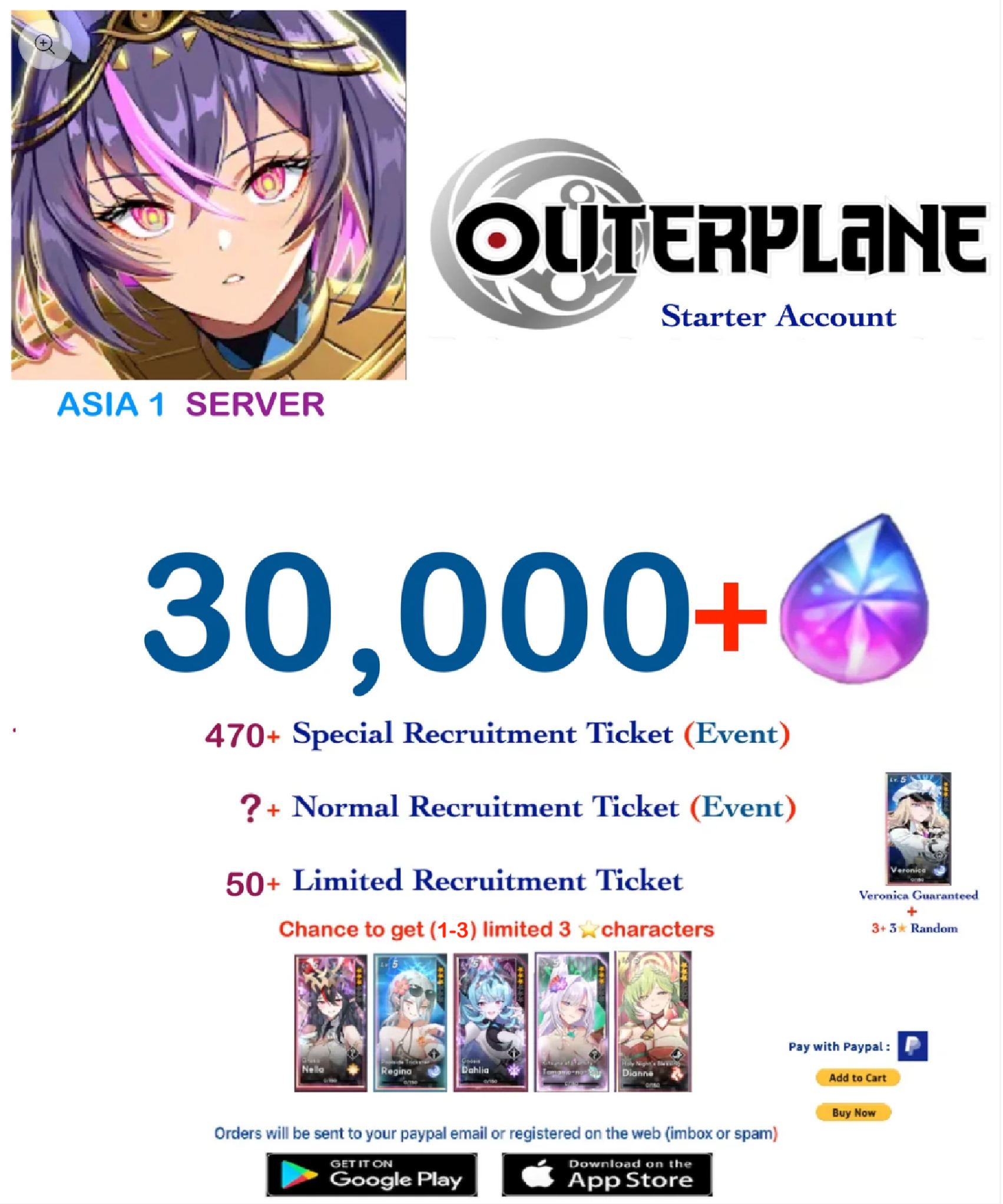 [Asia 1 Server] Outerplane 26.000+ Ether Reroll Starter Account – Malboro18Games