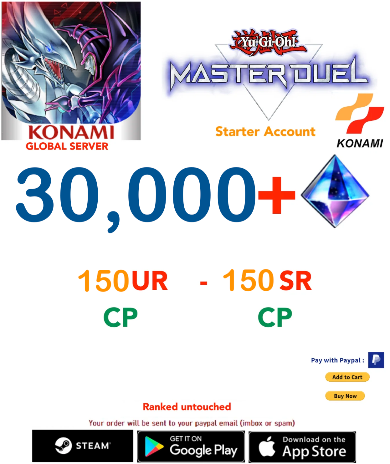 [SERVER GLOBAL/KONAMI] 30,000+ Gems 150UR Yu-Gi-Oh! Master Duel Starte – Malboro18Games